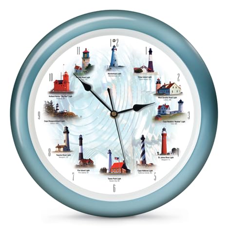 Lighthouse Collection Maritime Nautical and Ocean Sound Clock, 13 Inch ...