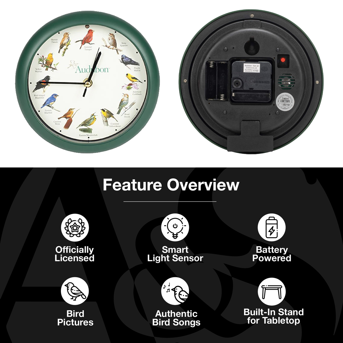 Audubon Society Singing Bird Clock, 8 Inch, Green – Addison and Sheffield