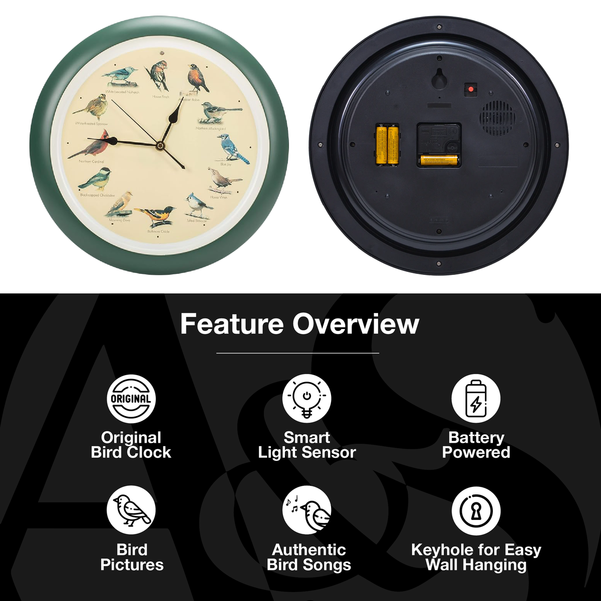 The Original Singing Bird Wall Clock, 13 Inch, Green – Addison and ...