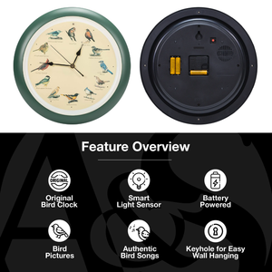 The Original Singing Bird Wall Clock, 13 Inch, Green – Addison and ...